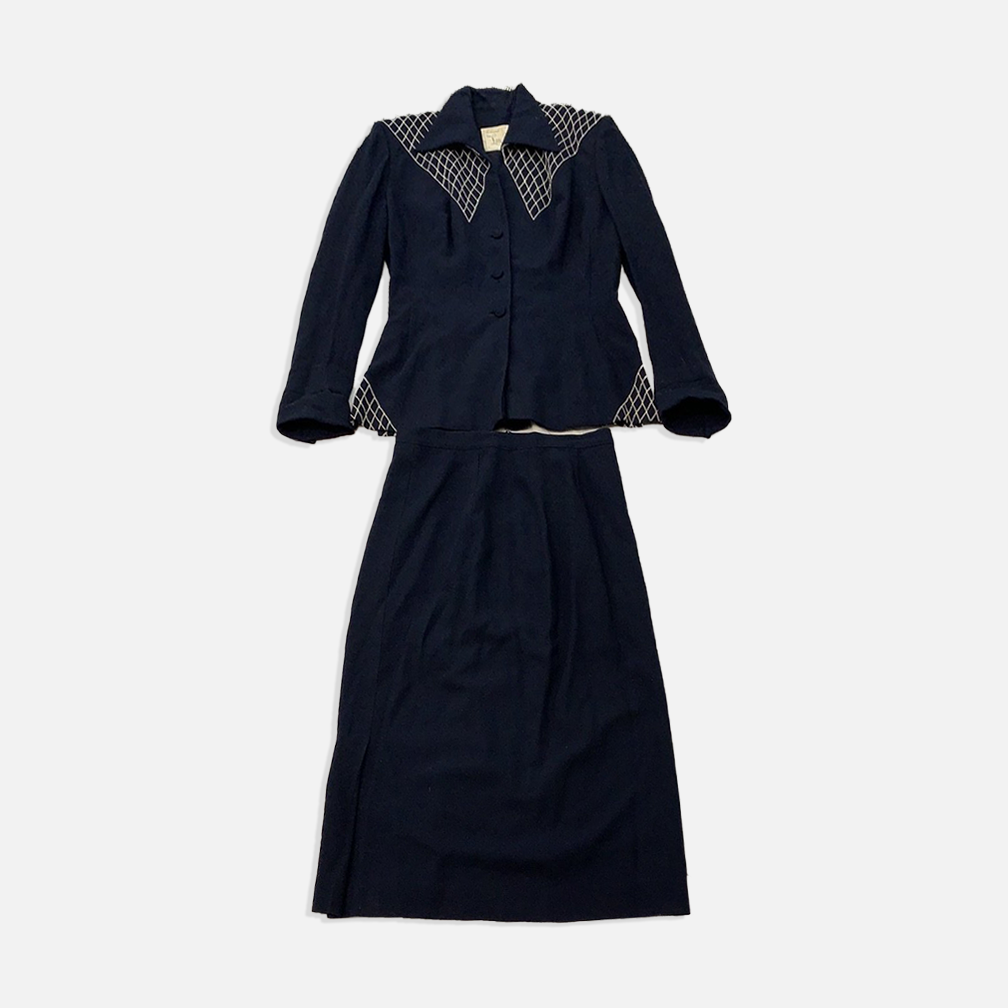 Vintage Lilliann navy blue suit – The Era NYC
